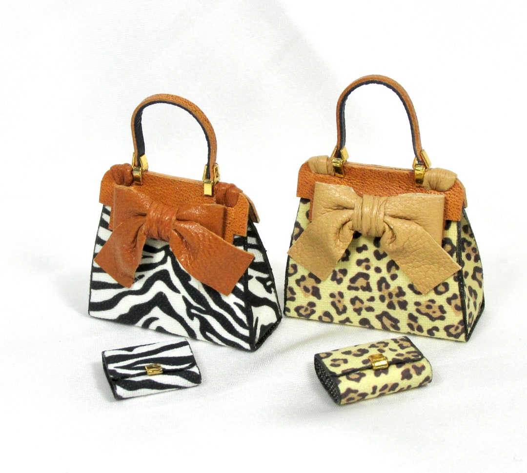 Miniature Modern Handbag, 1/12 Scale, Leather and Animal Print Fabric ...