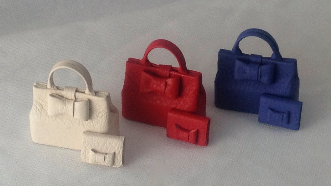 Miniature Leather Handbag With Bow, Handmade, 1/12 Scale - Etsy