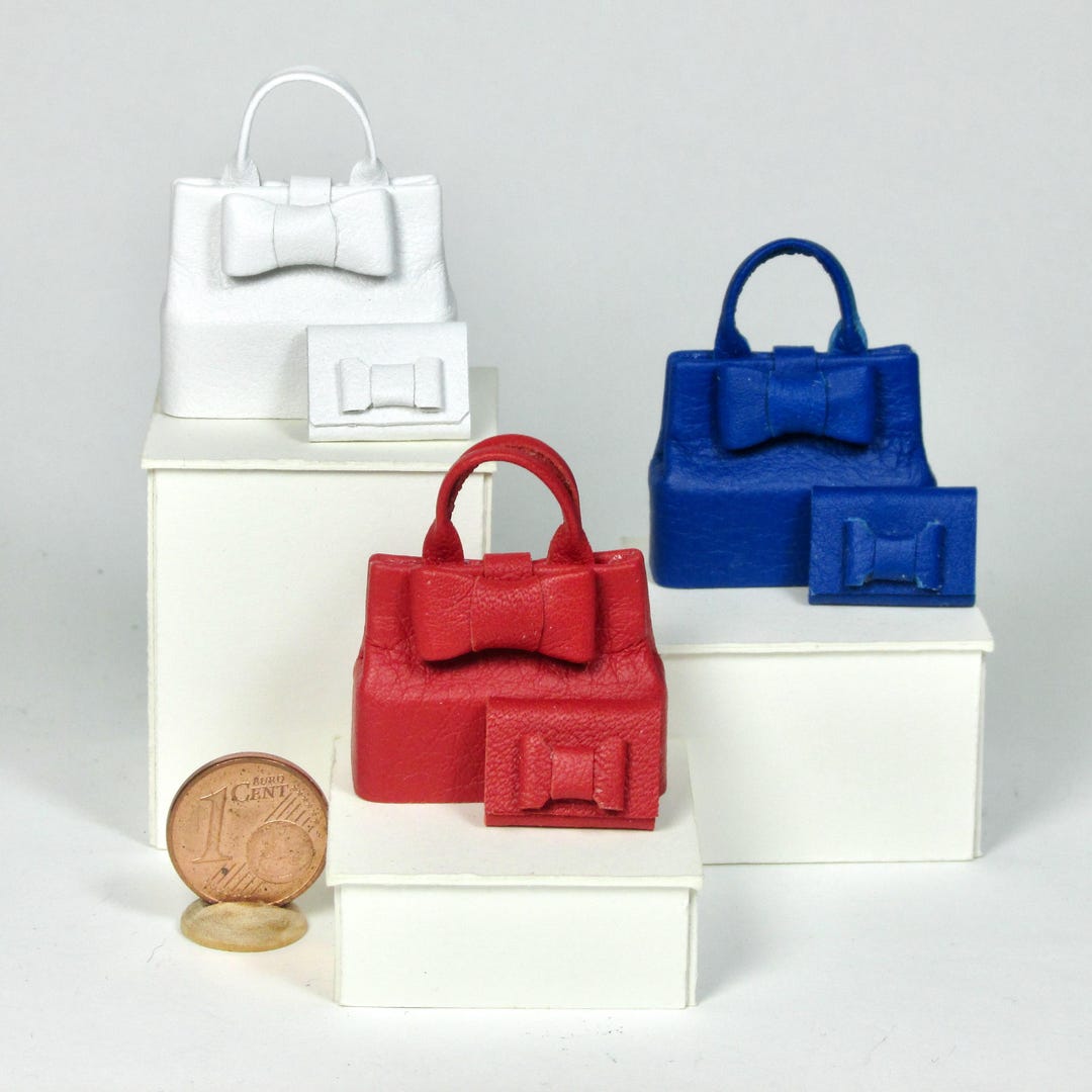 Miniature Leather Handbag With Bow, Handmade, 1/12 Scale - Etsy