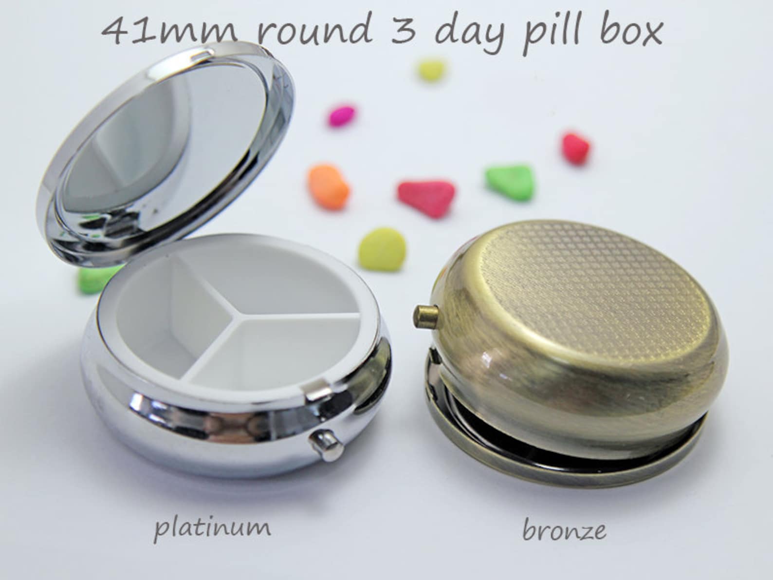 Round Pill Box With Epoxy Sticker-3 Day Pill Box-pill - Etsy
