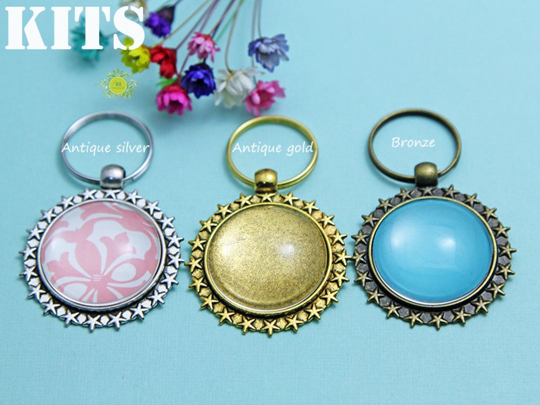 10 Photo Keychain Kits-complete Pendant Kits-25mm Round Pendant Trays ...