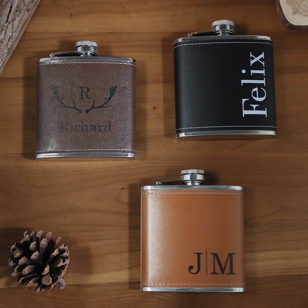Personalized Leather Flask Flask for Men Flask With Name Flask Father's ...