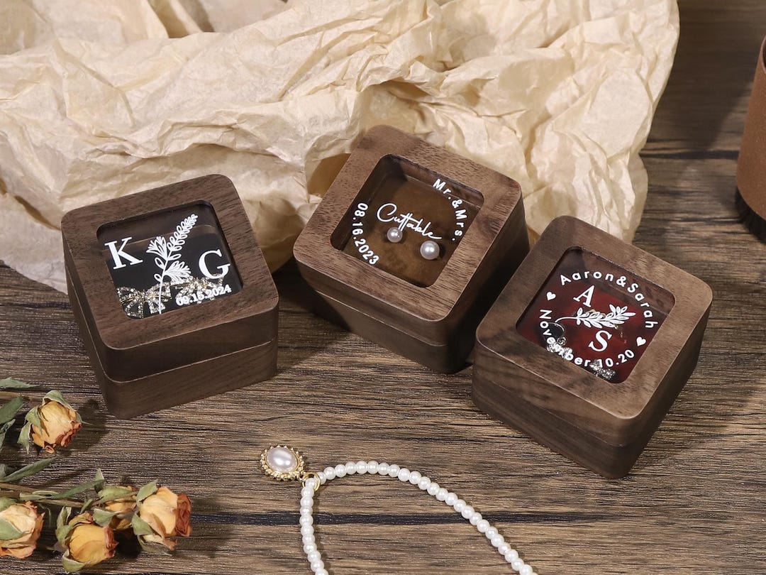 Personalized Wooden Ring Box, Custom Name Ring Box, Engagement or Wedding Ring Box, Ring Bearer ...