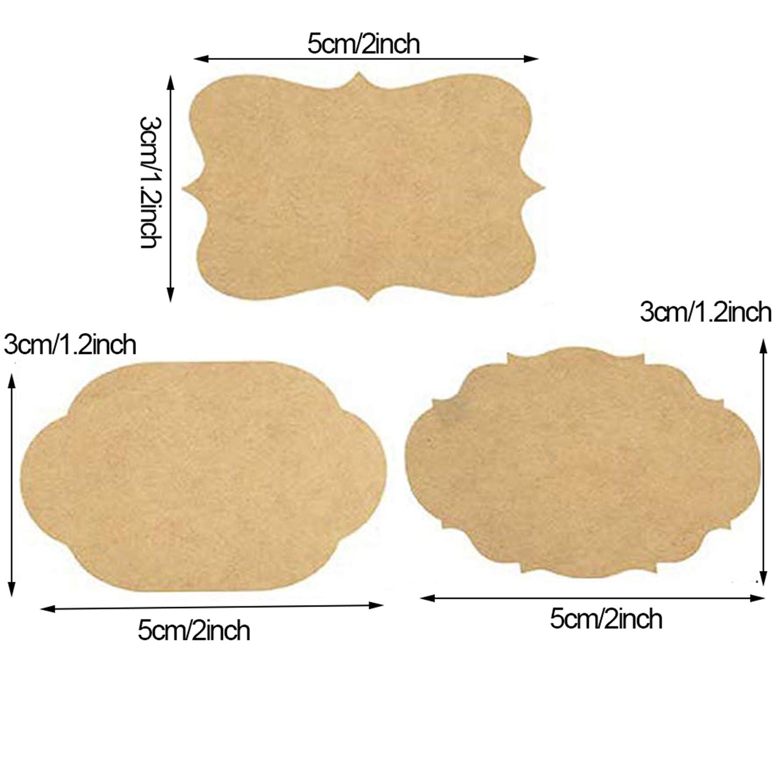 100PCS 3 Blank Labels Differnt Shape Kraft Paper Sticker | Etsy