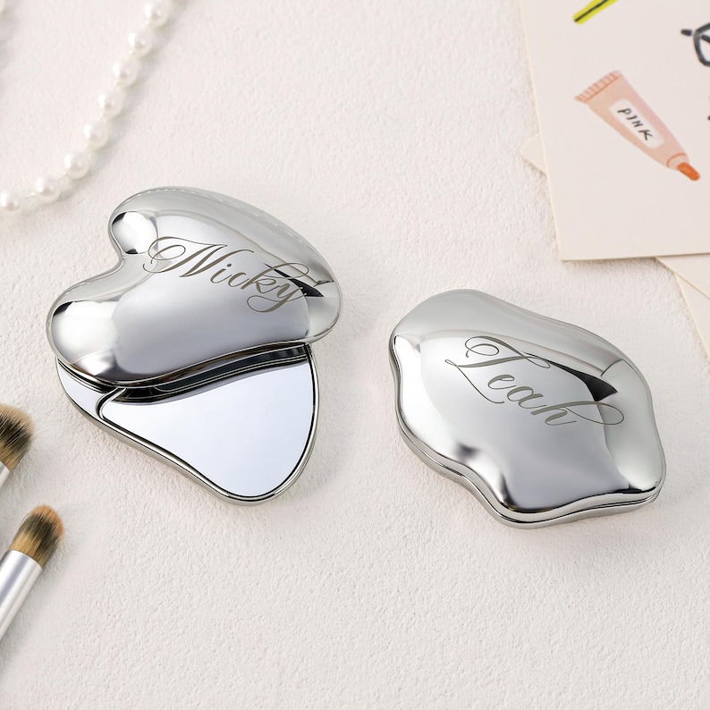 Personalized Engraved Compact Mirror | Silver Pocket Mirror With Name ...
