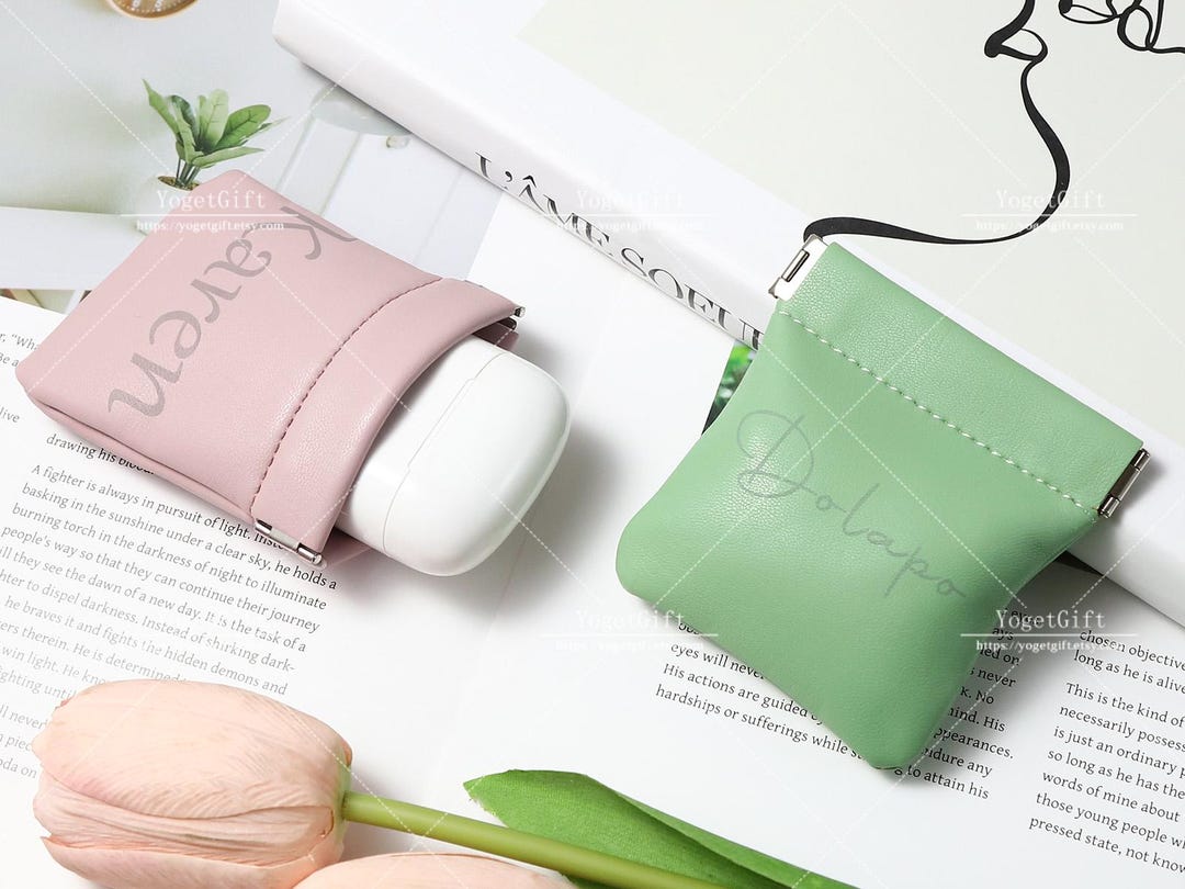 Personalized Name Coin Pouch, Squeeze Open Coin Purse Kids, Leather ...