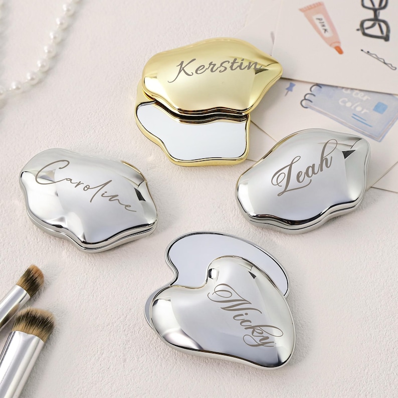 Personalized Engraved Compact Mirror | Silver Pocket Mirror With Name ...
