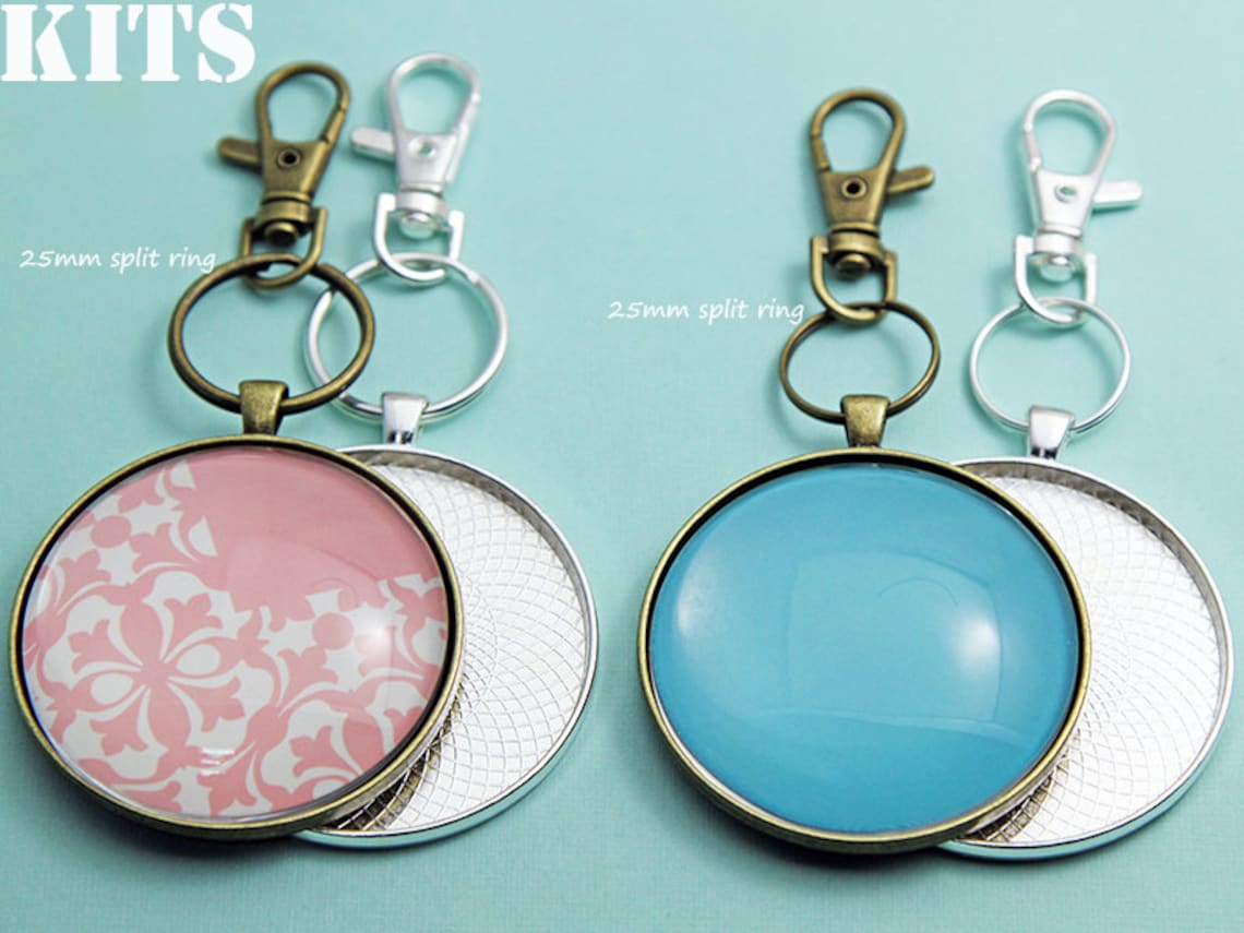 5 DIY Key Chains Kits-550mm Round Bezel Pendant Trays-5 Heavy - Etsy