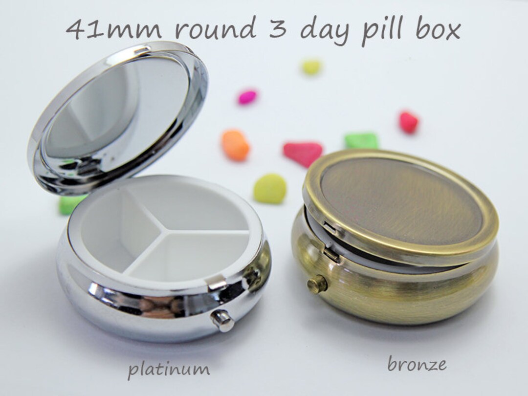 Round Pill Box With Epoxy Sticker-3 Day Pill Box-pill Case-pill ...