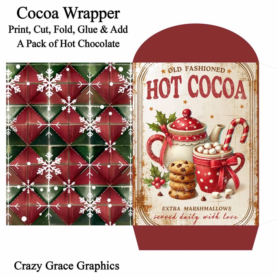 Printable Hot Cocoa Wrapper: Old Fashioned Design (digital Download Jpg ...