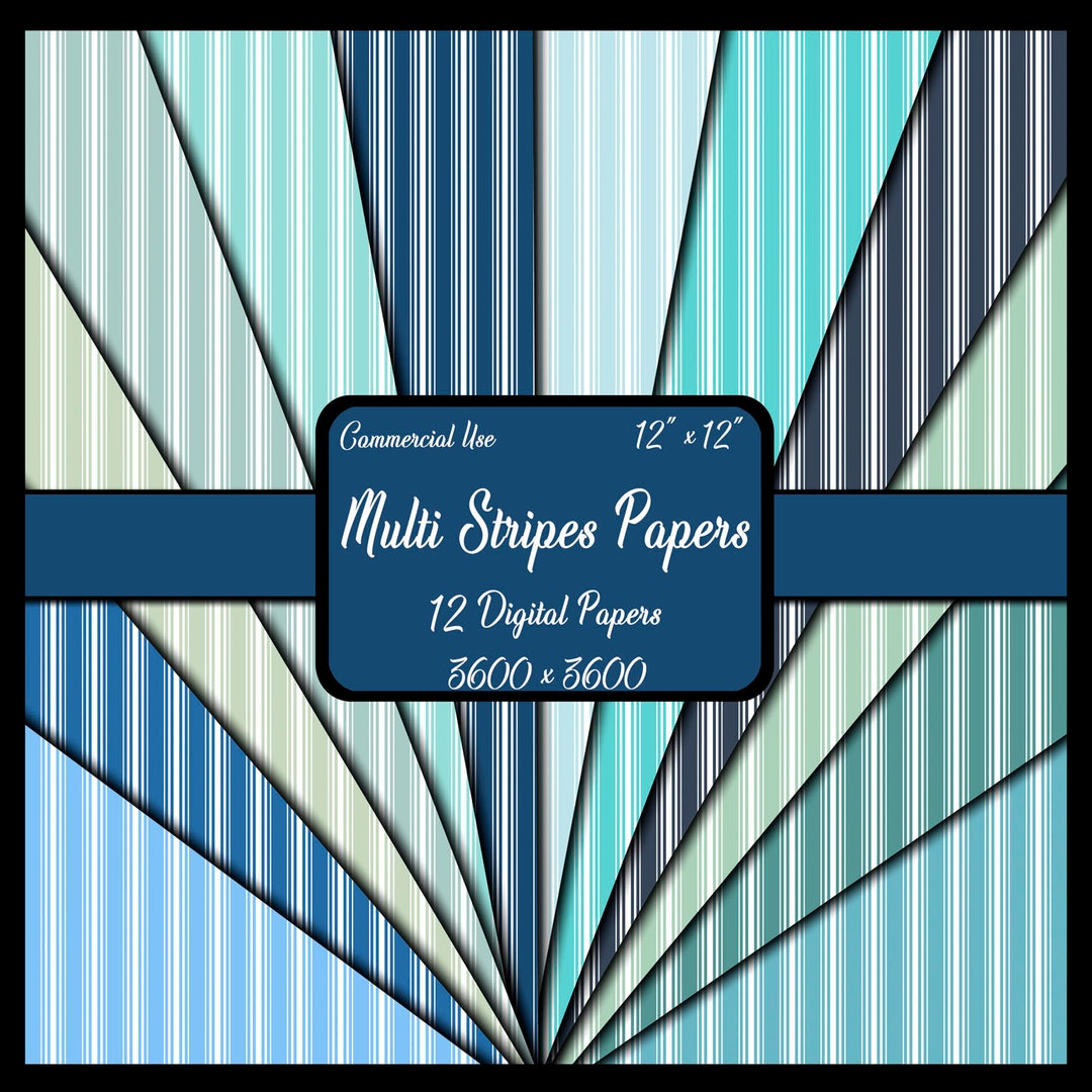 Blue Stripes Digital Paper Pack Background Paper Instant - Etsy