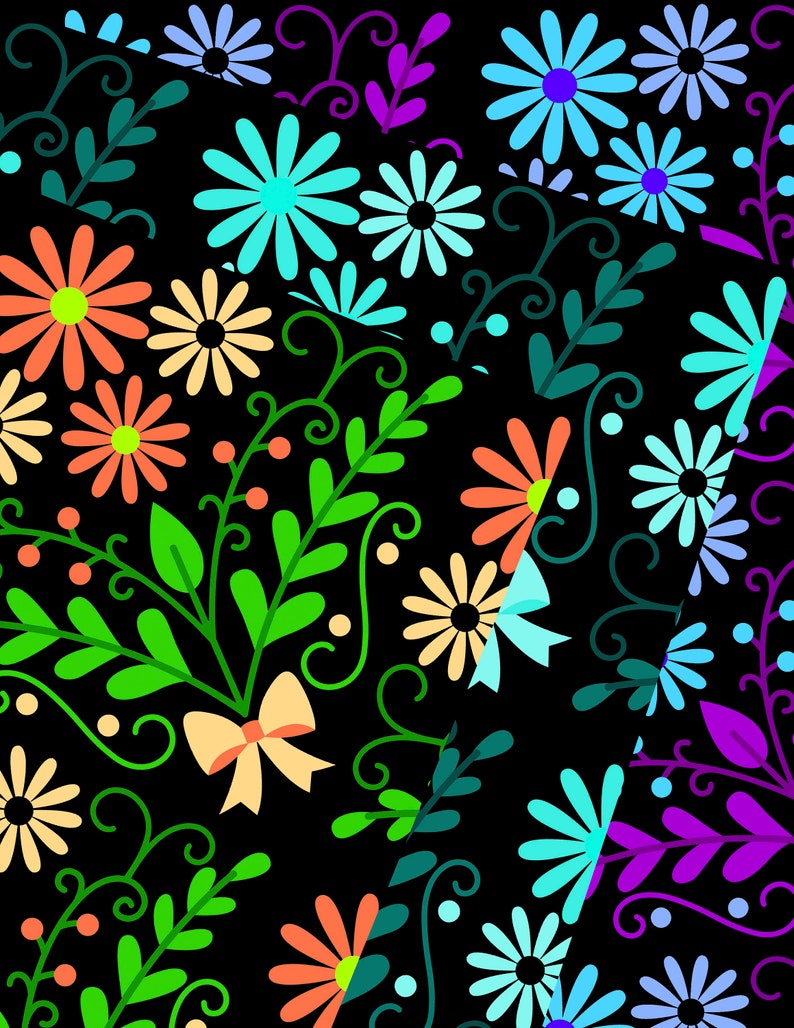 Bright Colorful Flower Paper Blue Floral Paper Pack Green - Etsy