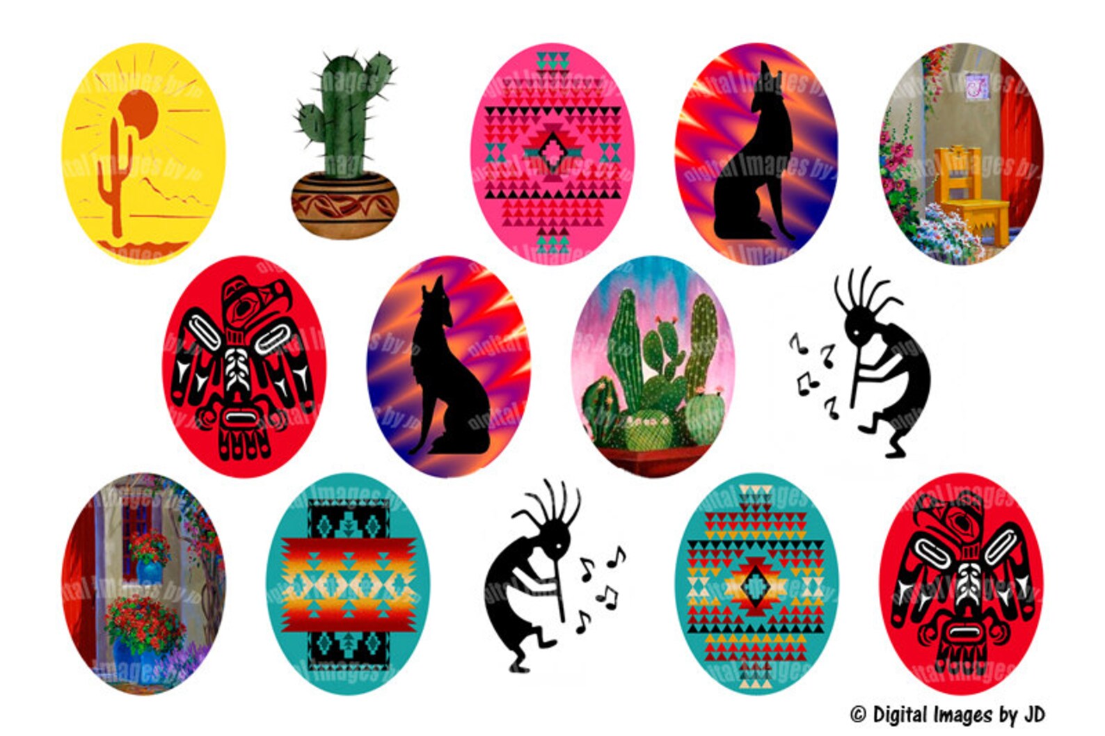 Southwest Native American Digital Collage Sheets, 22x30mm, Oval ...