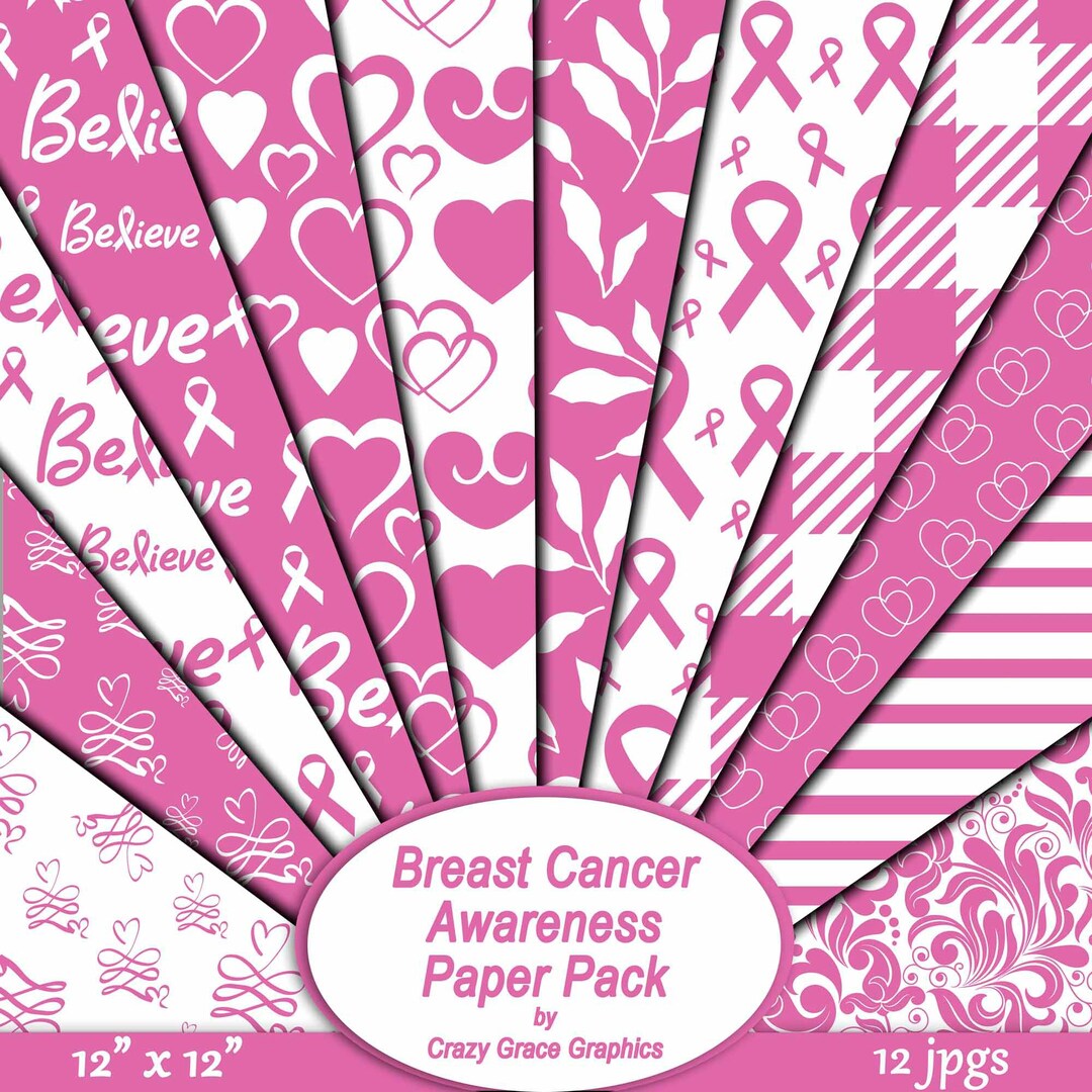 Breast Cancer Awareness Seamless Digital Paper Pack, Pink Ribbon Paper ...