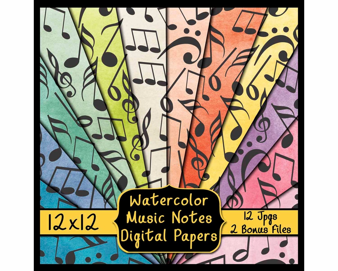 Watercolor Music Notes, Digital Paper Pack, Music Paper Pack ...