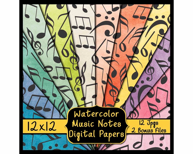 Watercolor Music Notes Digital Paper Pack Music Paper Pack | Etsy