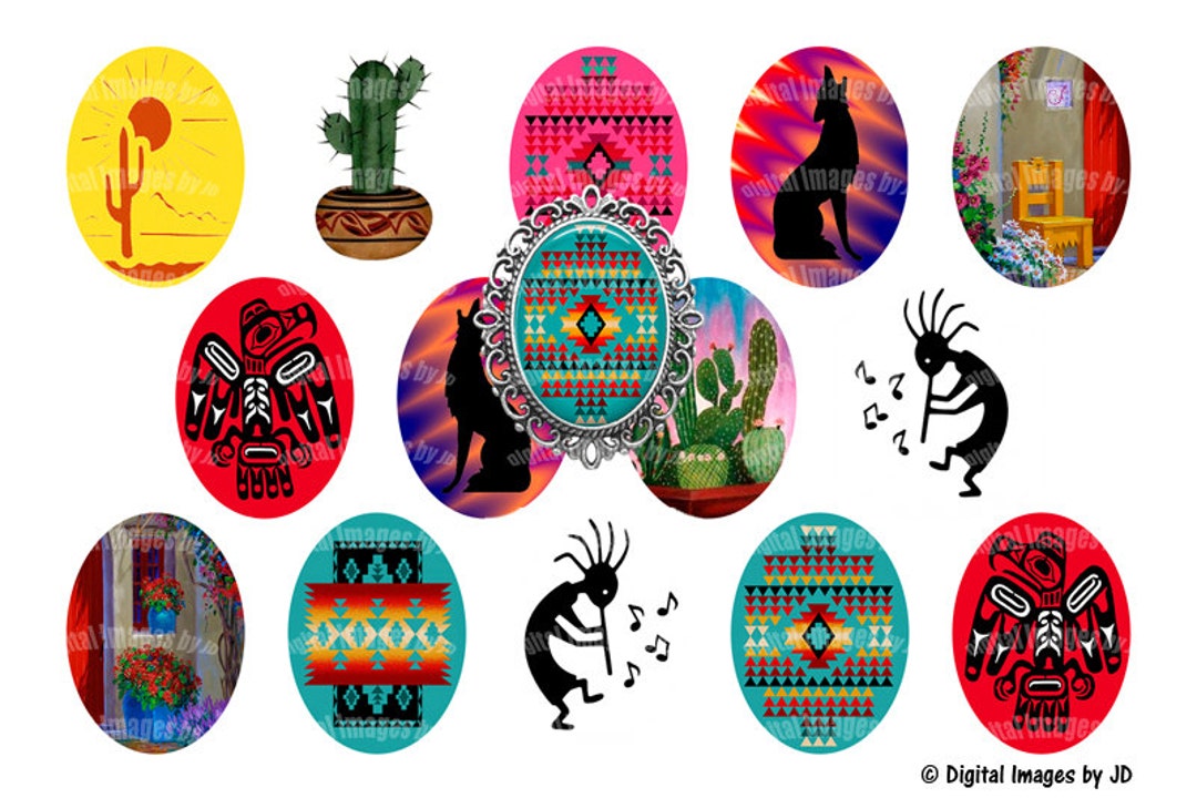 Southwest Native American Digital Collage Sheets, 22x30mm, Oval ...