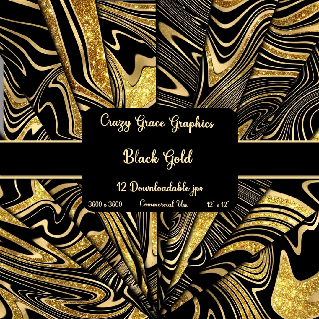 Black and Gold Digital Paper Pack for Backgrounds, Digital Scrapbooking ...