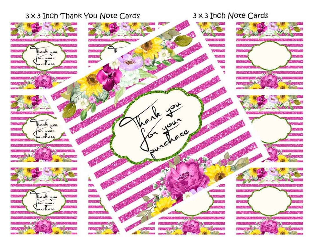 Floral Thank You Note Cards: 3x3 Insert Cards (digital Download) - Etsy