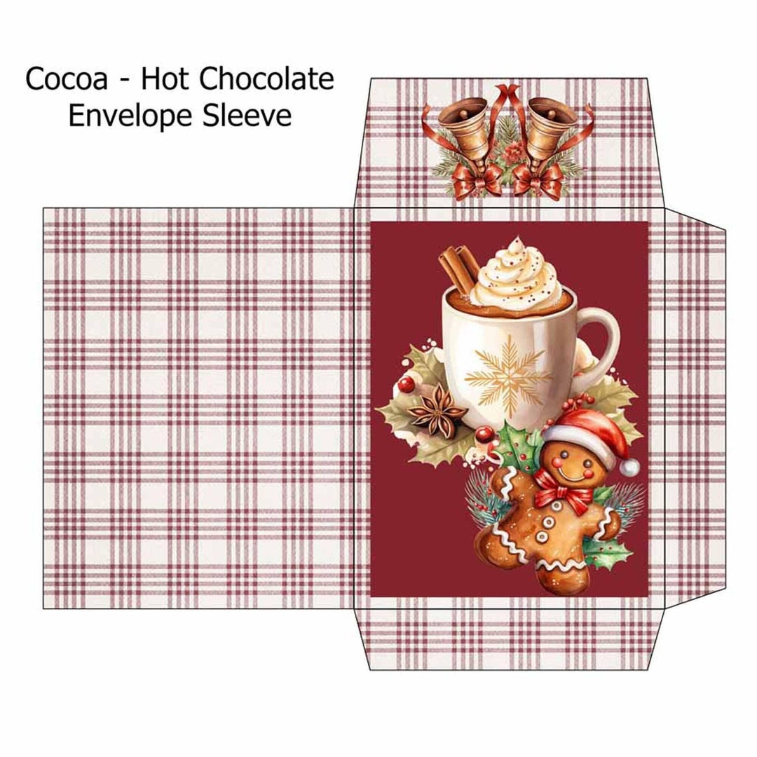 Gingerbread Hot Cocoa Envelope Sleeve: Christmas Plaid Wrapper (digital ...