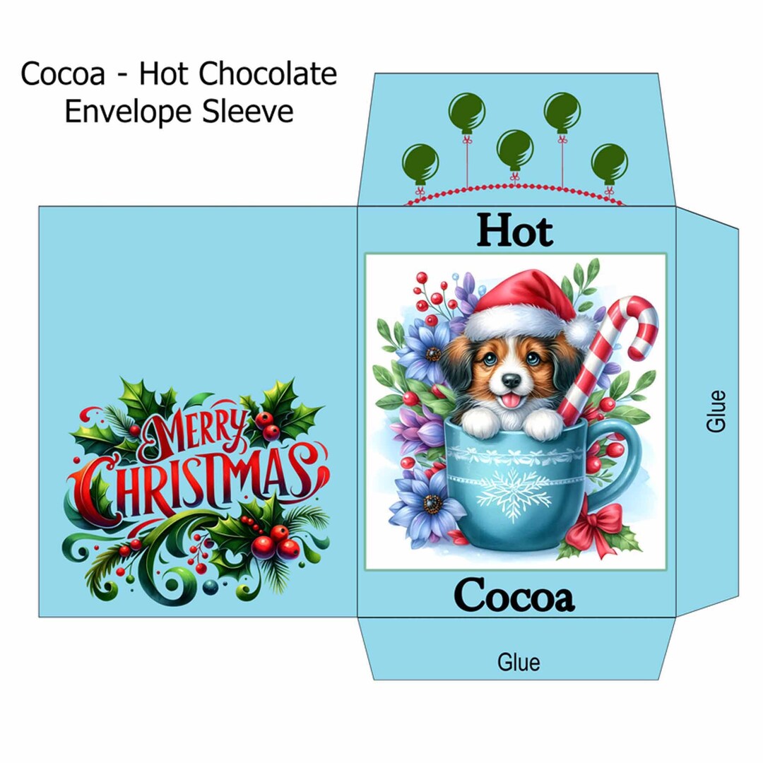 Cocoa Wrapper, Cocoa Envelope, Hot Chocolate Printable Packet Cute Dog ...
