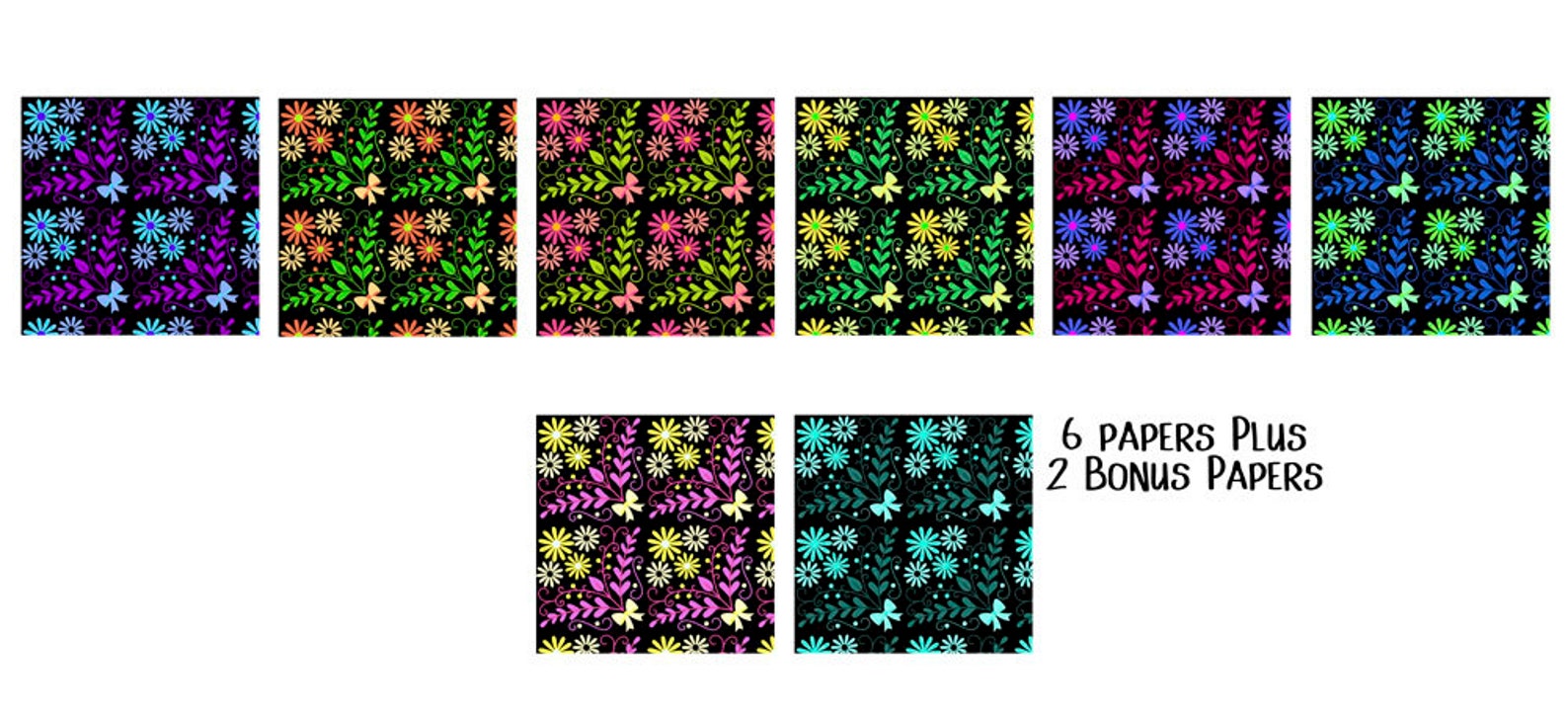 Bright Colorful Flower Paper Blue Floral Paper Pack Green - Etsy
