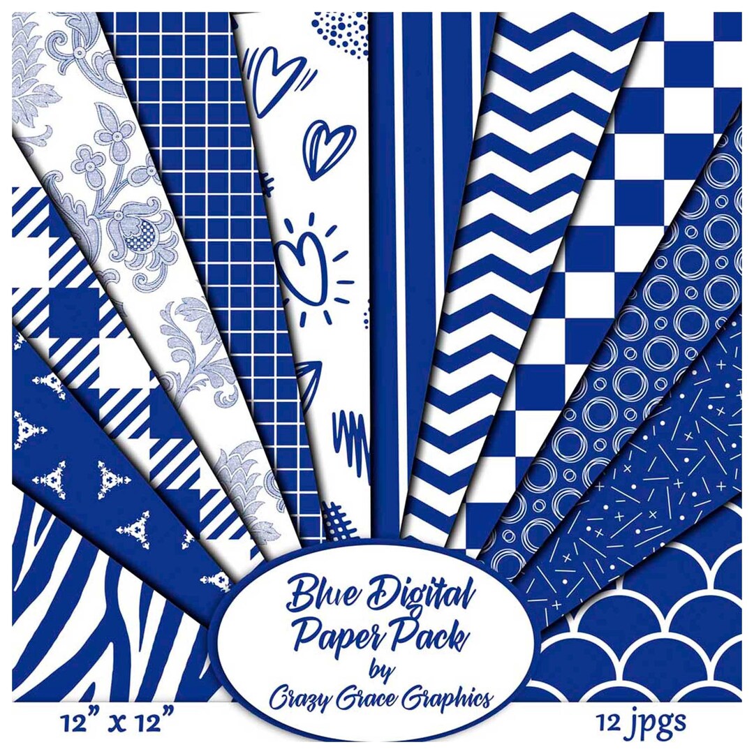 Cobalt Blue Digital Paper Pack Instant Download for Journals Planners ...