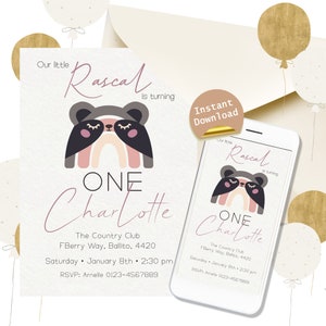 Our Little Rascal Rainbow Animal Birthday Party Invite - Editable ...