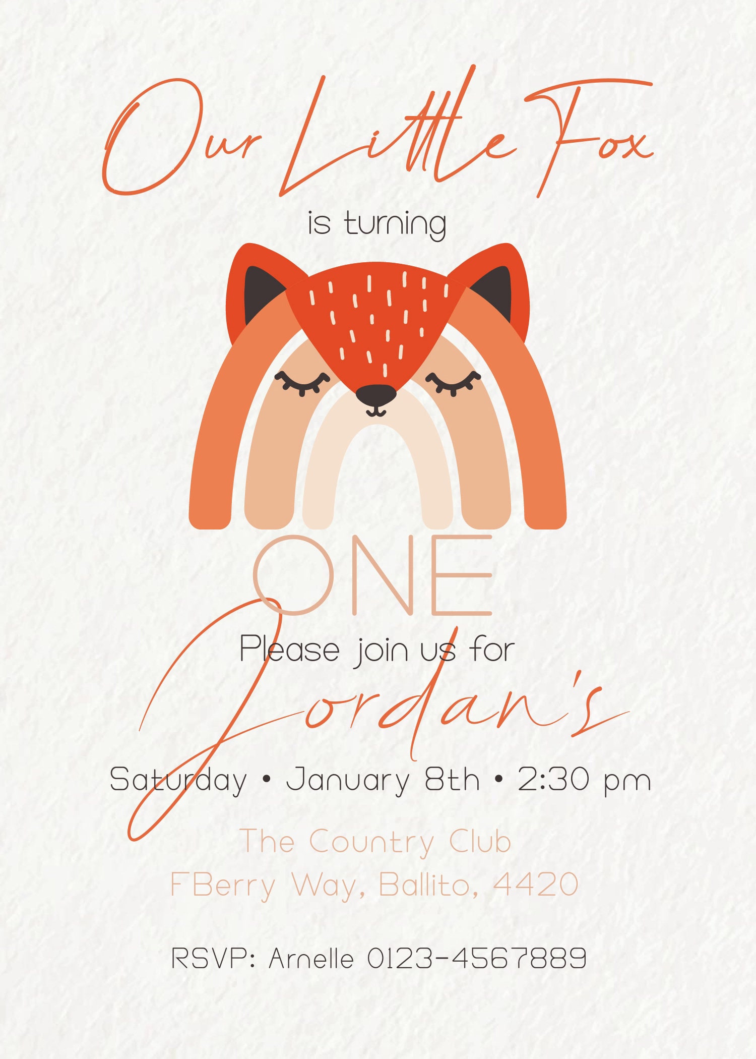 Fox Rainbow Birthday Party Invite: Editable, Printable (digital ...