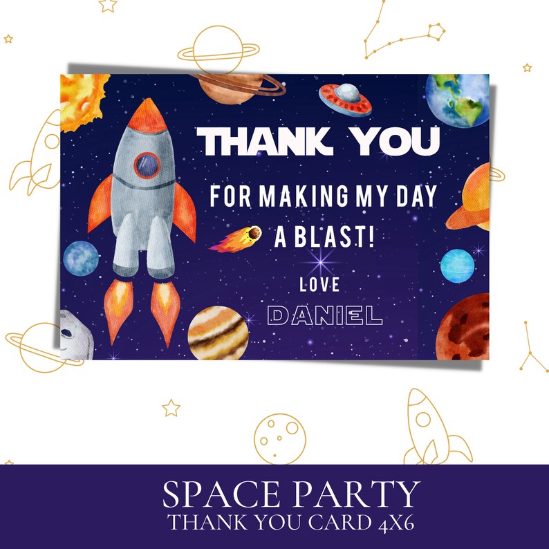Outer Space Birthday Thank You Card Bundle (digital Download) - Etsy