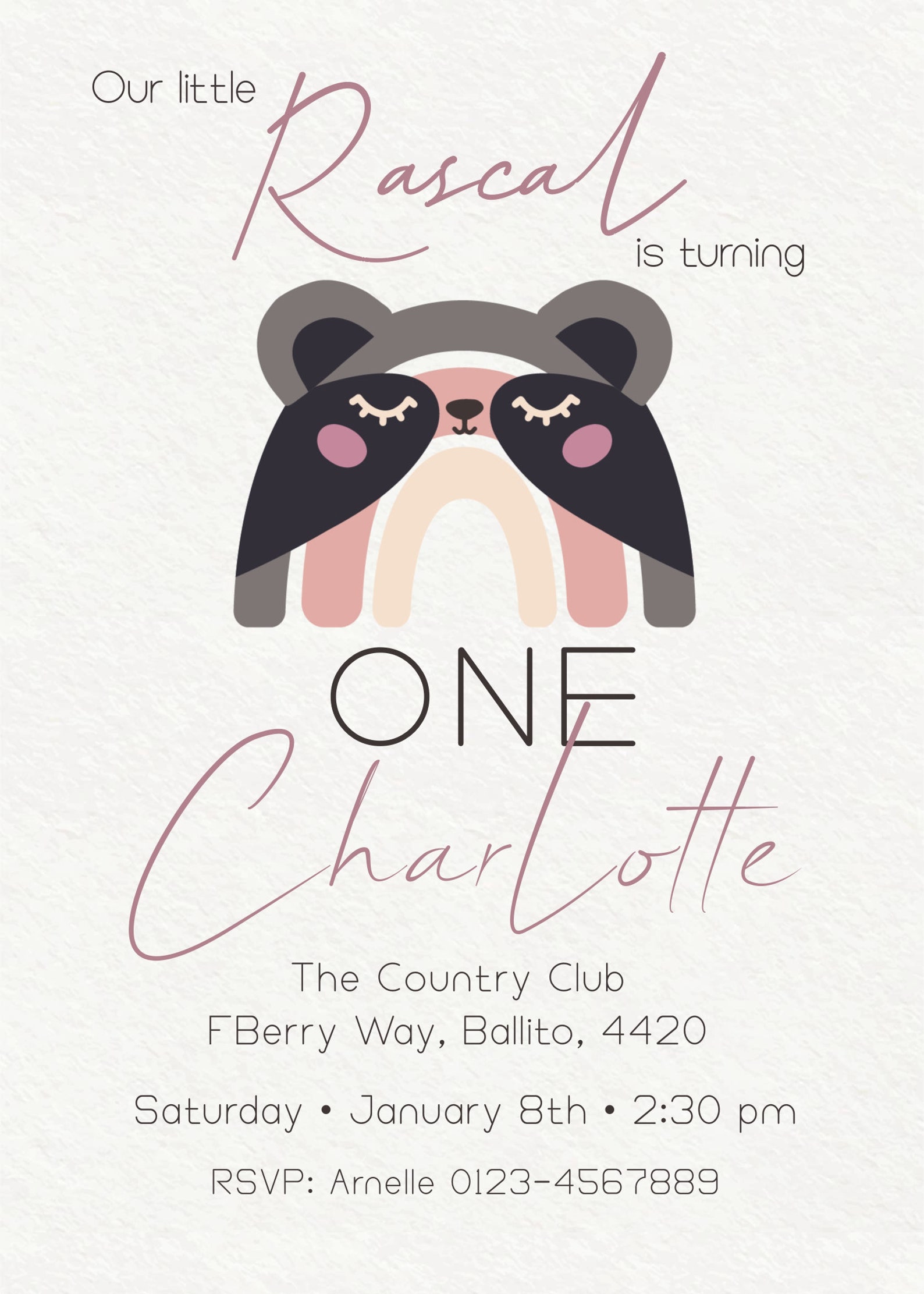 Our Little Rascal Rainbow Animal Birthday Party Invite - Editable ...