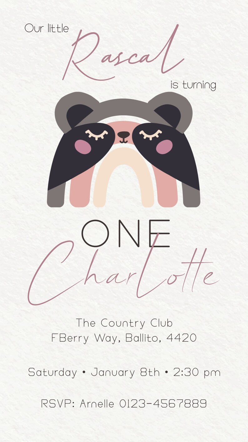 Our Little Rascal Rainbow Animal Birthday Party Invite - Editable ...