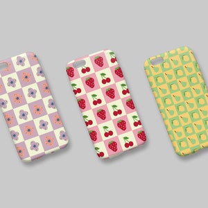 Strawberry & Cherry Checkered Pattern Print Phone Case - Cute Fun Phone ...