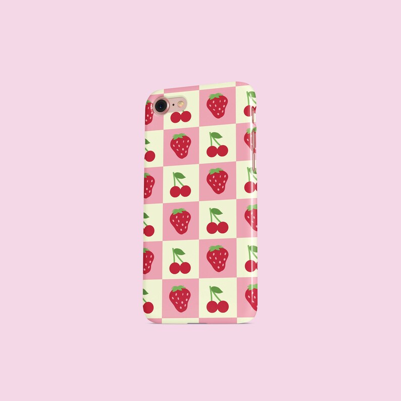 Strawberry & Cherry Checkered Pattern Print Phone Case - Cute Fun Phone ...