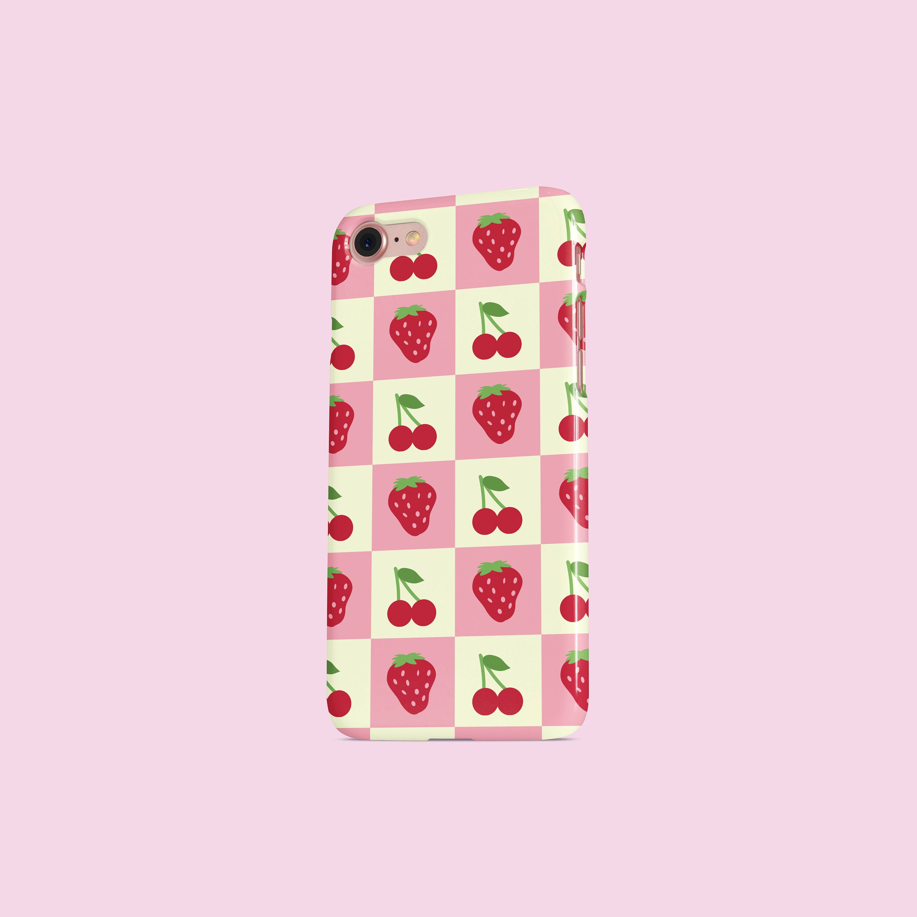 Strawberry & Cherry Checkered Pattern Print Phone Case - Cute Fun Phone ...