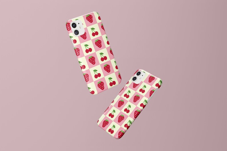 Strawberry & Cherry Checkered Pattern Print Phone Case - Cute Fun Phone ...