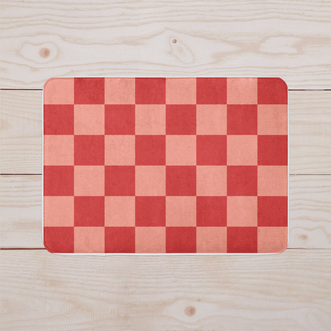 Peach and Red Checkered Floor Mat | Bathroom Decor | Kitchen Mat | Home ...