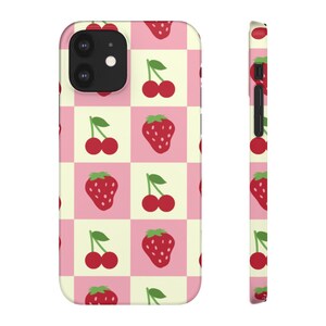 Strawberry & Cherry Checkered Pattern Print Phone Case - Cute Fun Phone ...