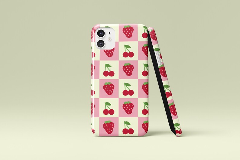 Strawberry & Cherry Checkered Pattern Print Phone Case - Cute Fun Phone ...