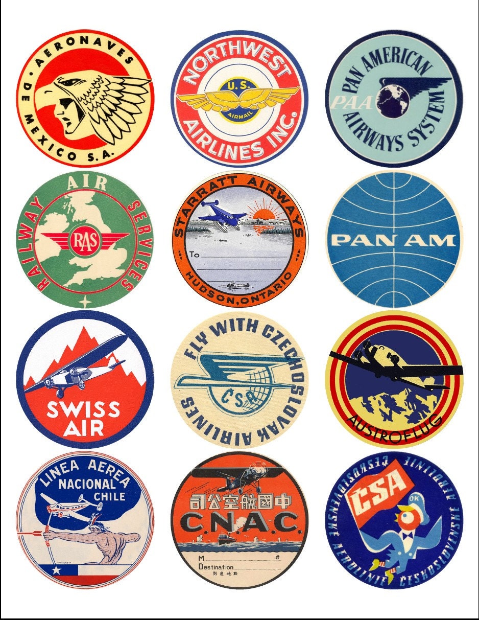 48 Printable Vintage Air Travel Stickers for Steamer Trunk Suitcase ...