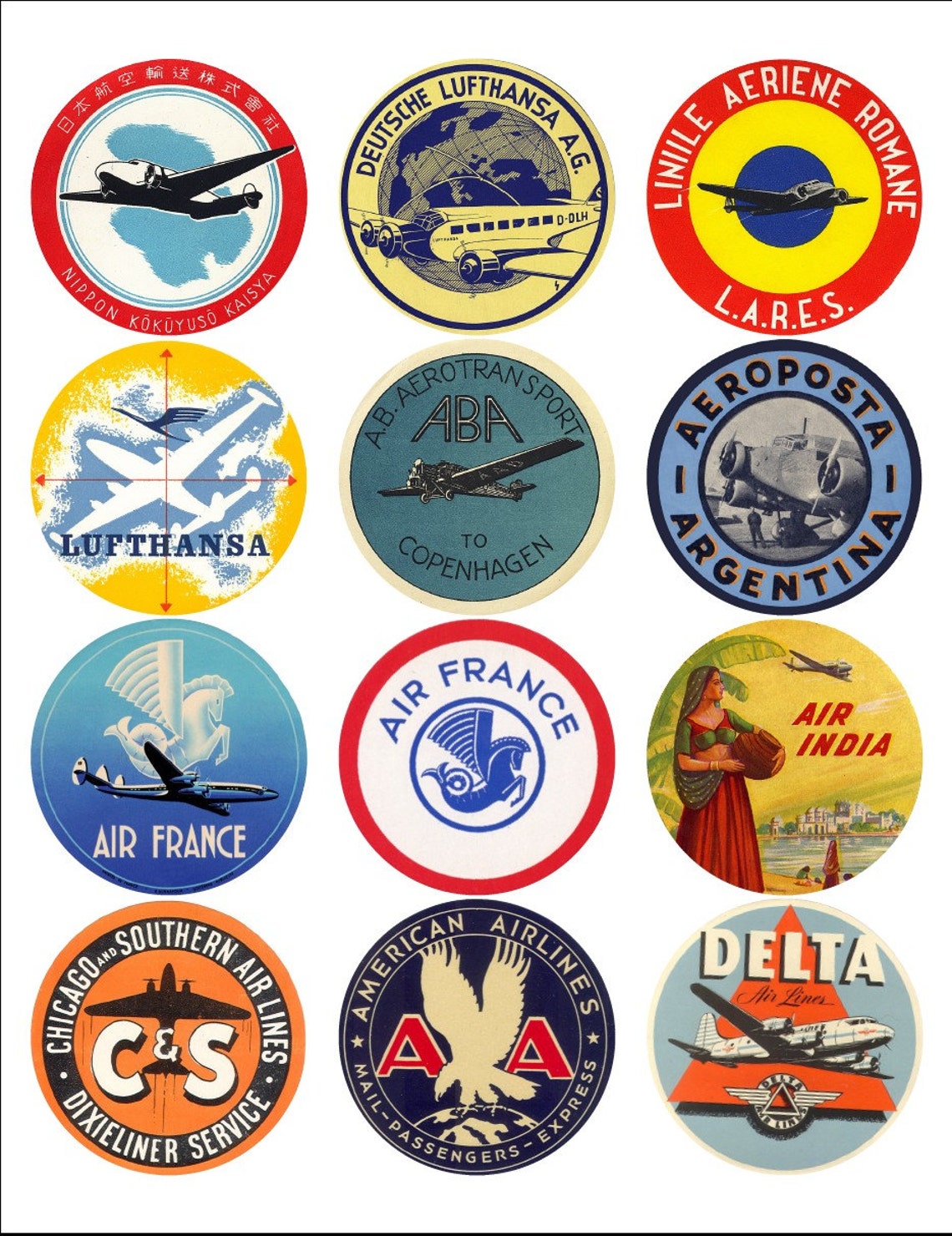 48 Printable Vintage Air Travel Stickers for Steamer Trunk Suitcase ...