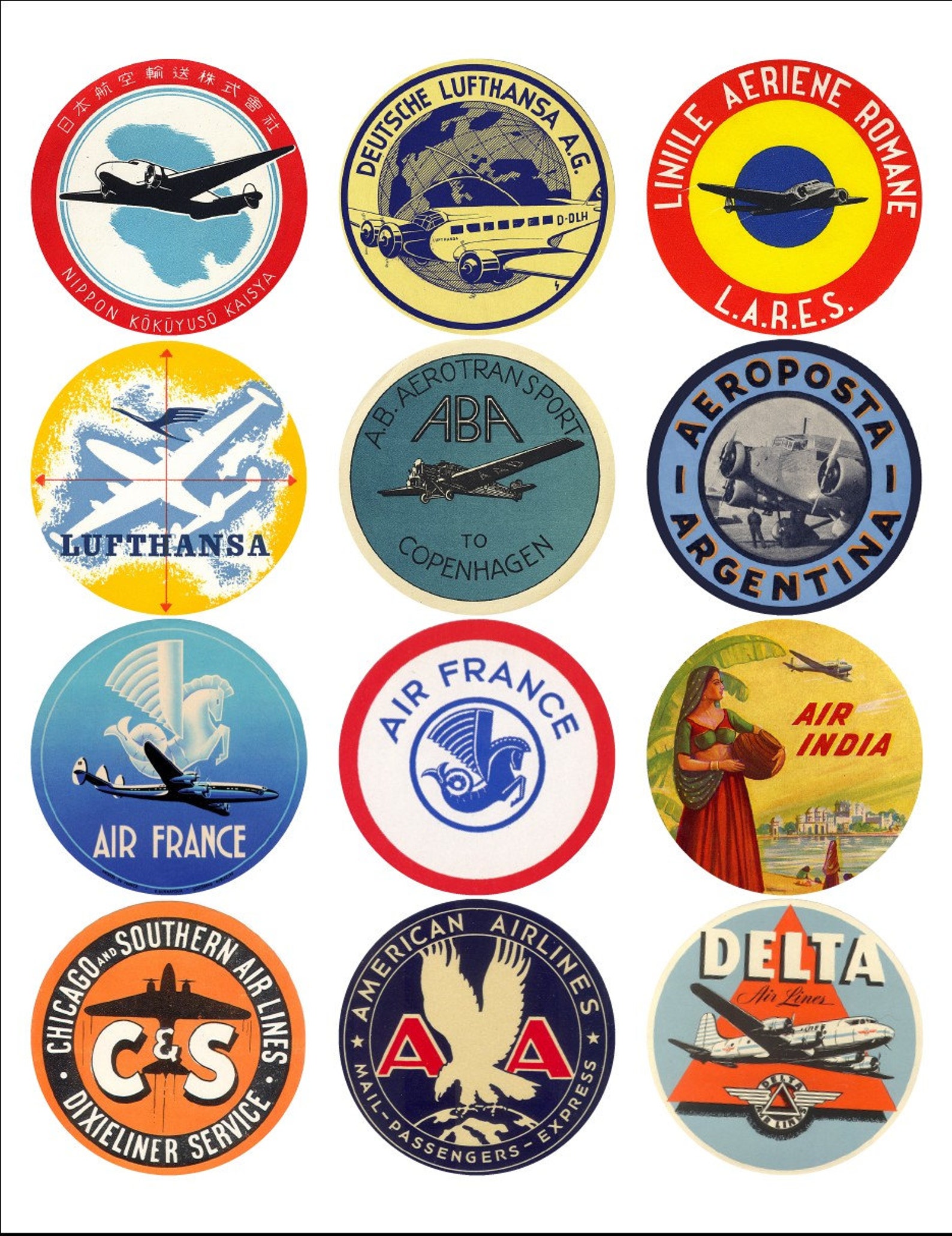 48 Printable Vintage Air Travel Stickers for Steamer Trunk Suitcase ...