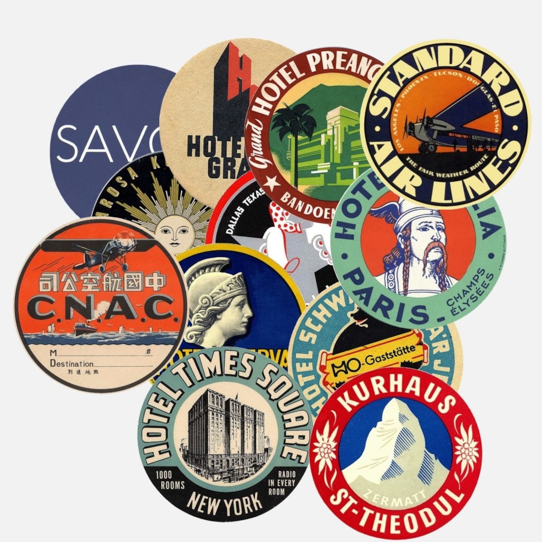 Huge Vintage Travel Stickers Bundle Printable – 220 Luggage Labels PDF ...