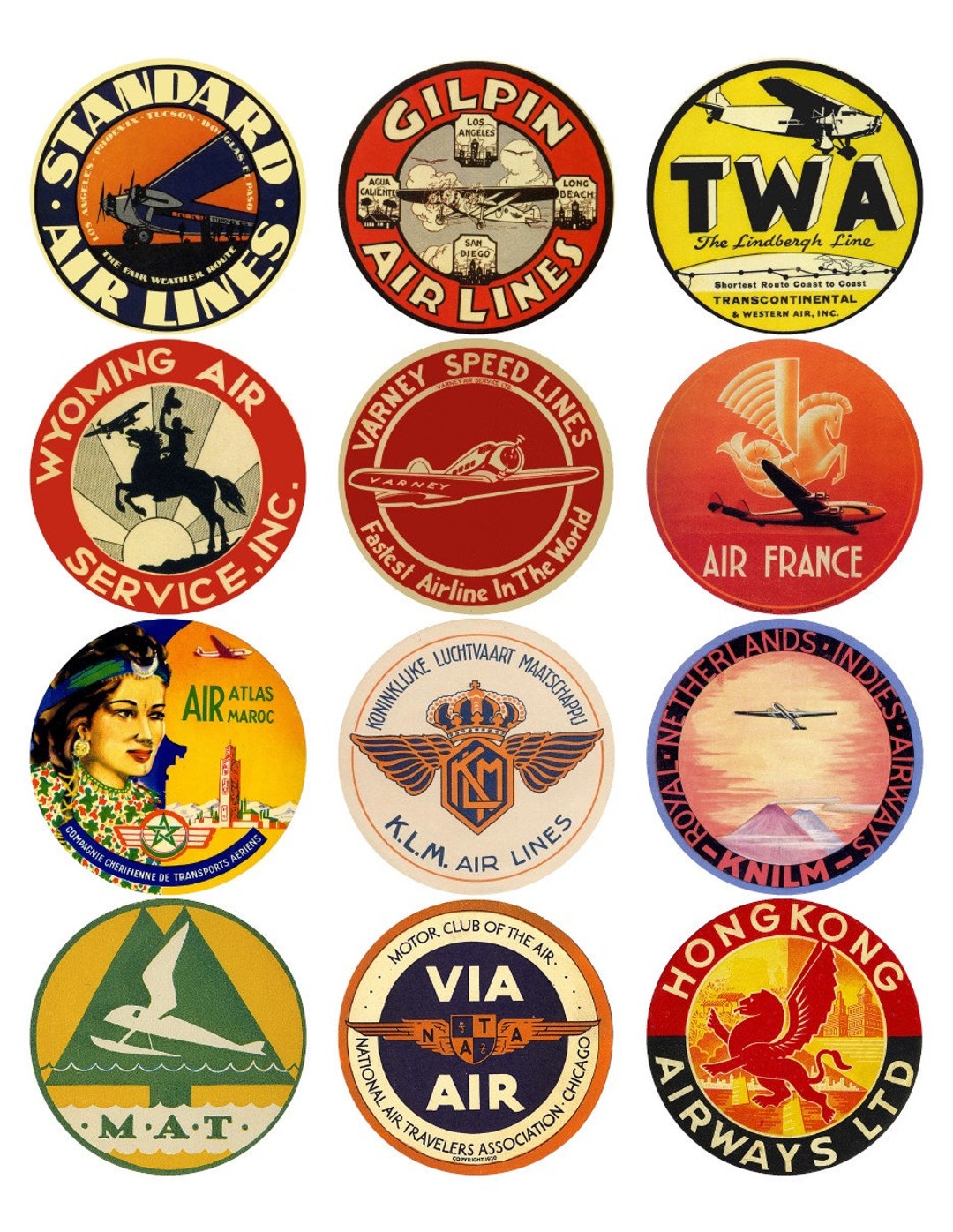 48 Printable Vintage Air Travel Stickers for Steamer Trunk Suitcase ...
