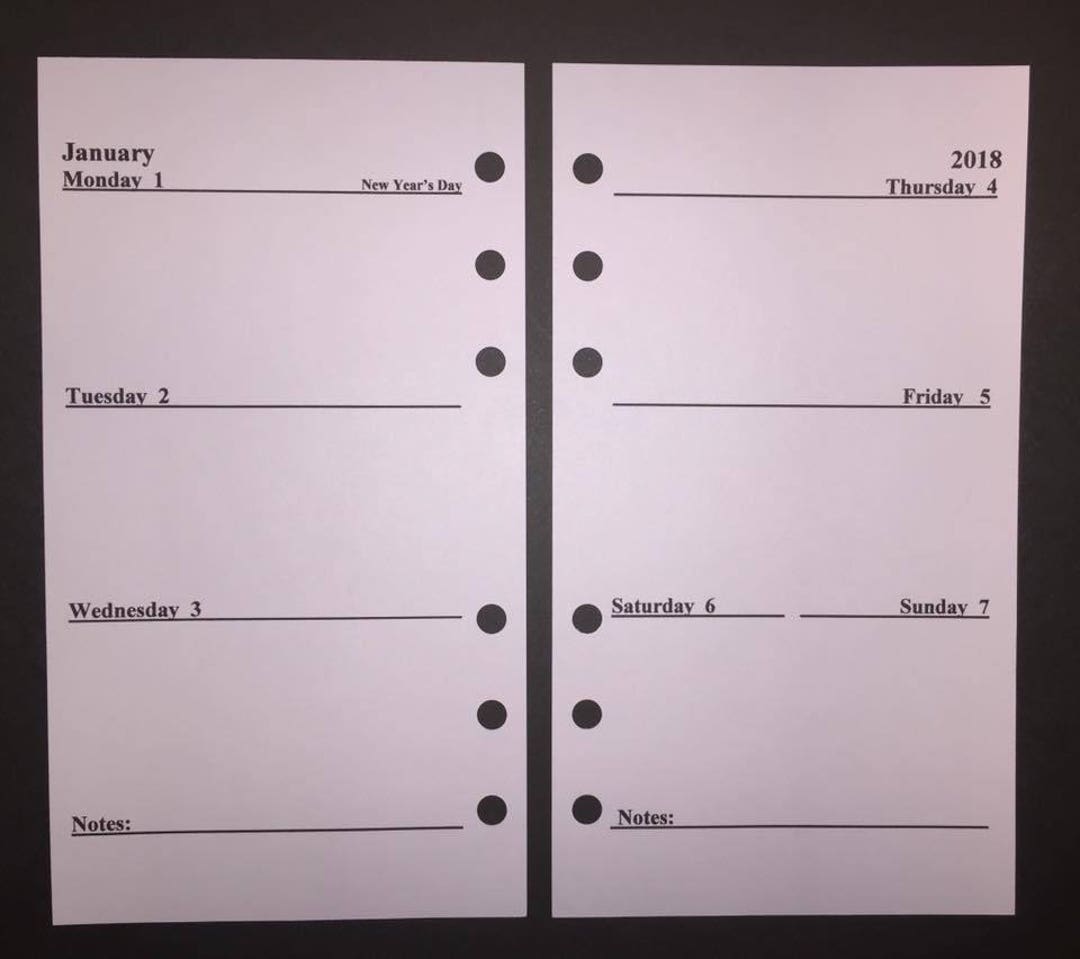 Planner Pages - Printed Personal Size Week on 2 Pages 2019 - Lined or ...
