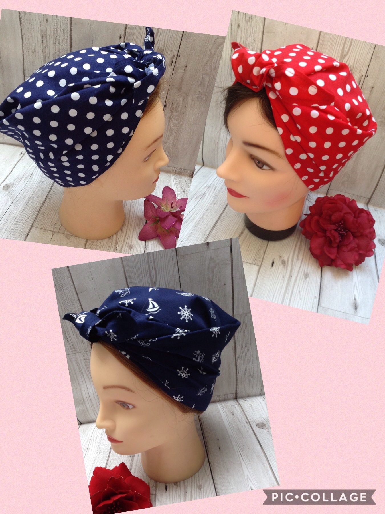 Vintage Style Retro Handmade Red Polka Dot Headscarf, Land Girl WW2 ...