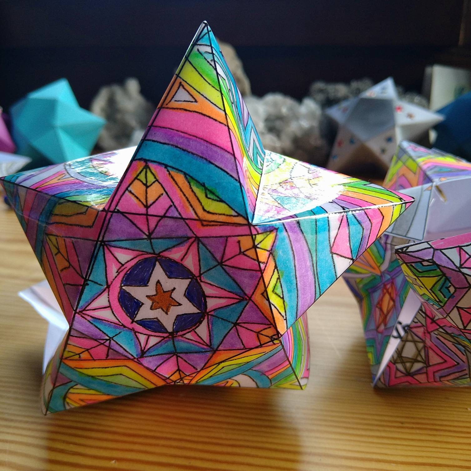 6 Printable Star Box Templates, B&W Psy Stars for Coloring, Digital ...