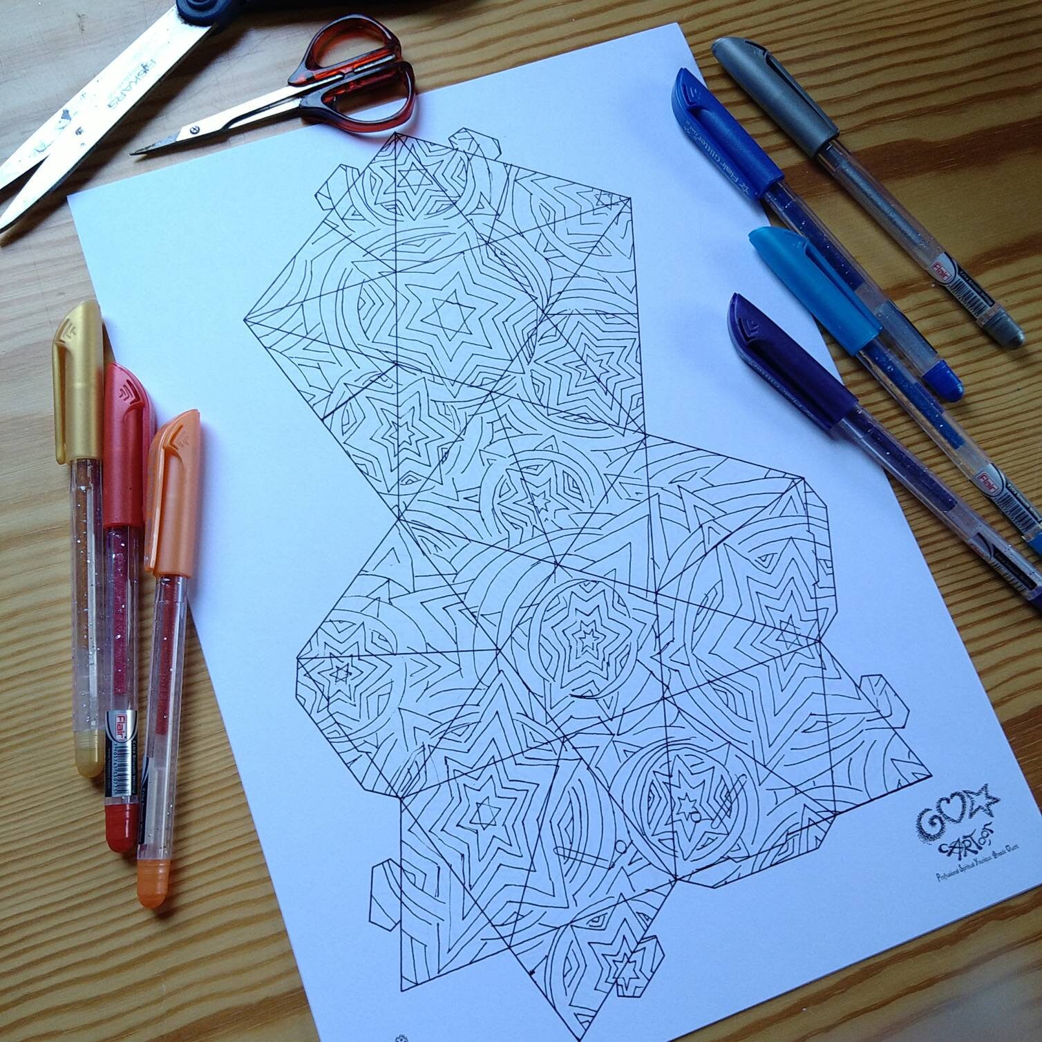 6 Printable Star Box Templates, B&W Psy Stars for Coloring, Digital ...