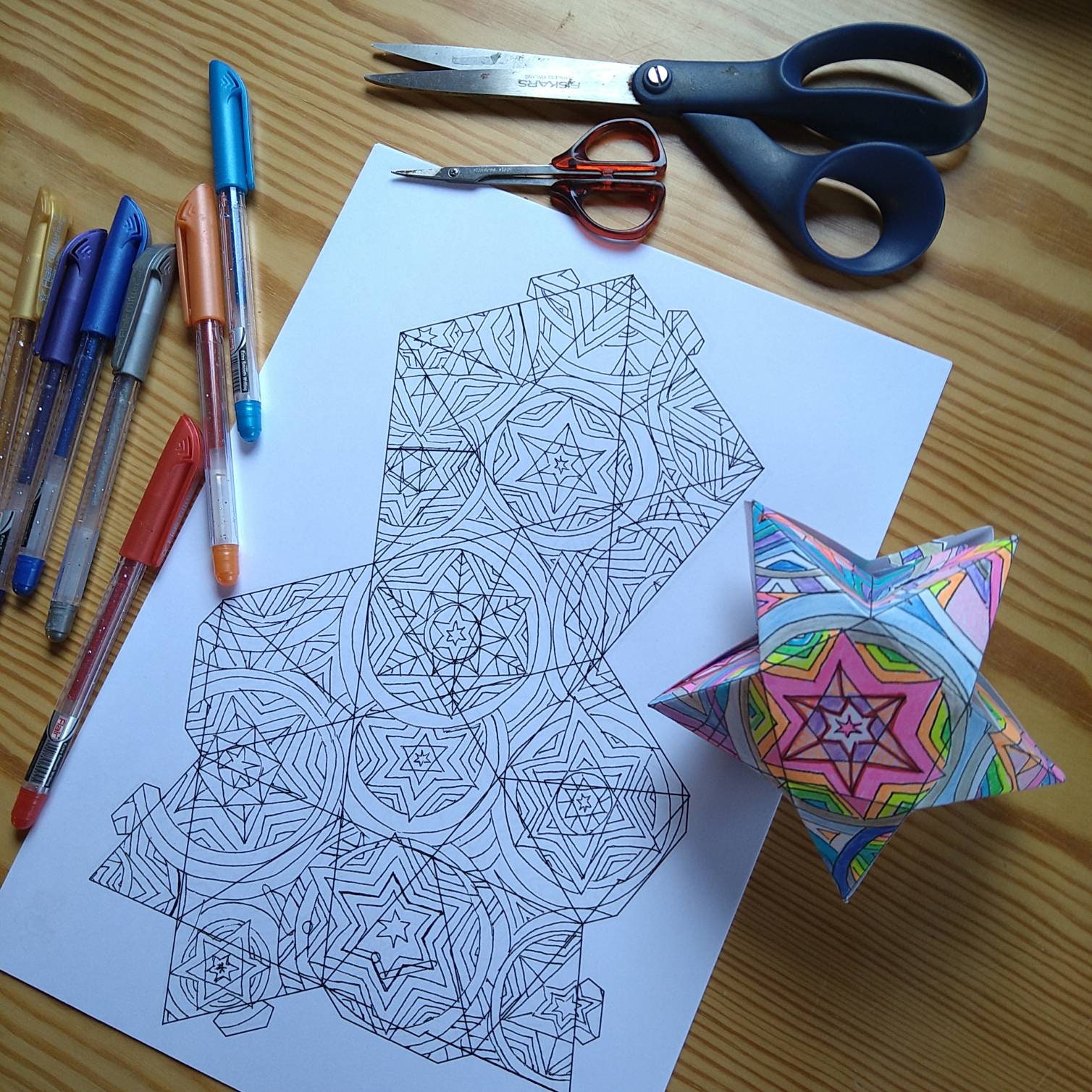 6 Printable Star Box Templates, B&W Psy Stars for Coloring, Digital ...