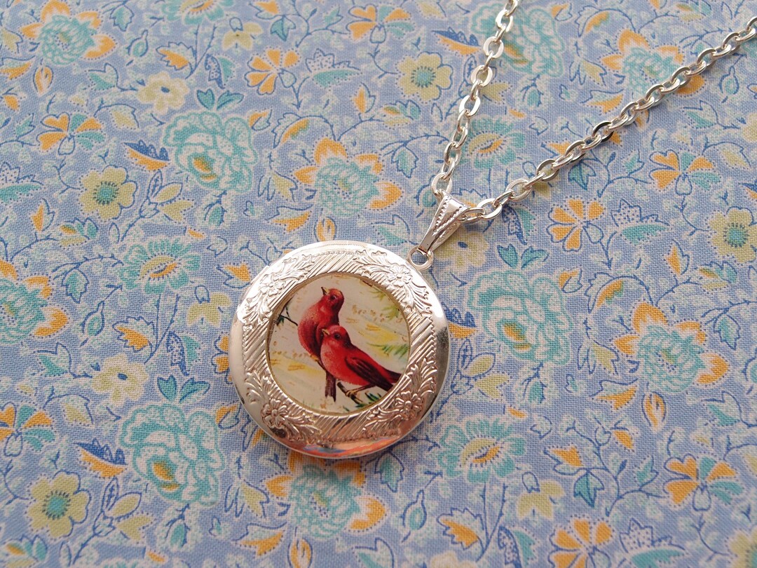 Silver Plated Red Robin Locket Pendant Necklace - Etsy